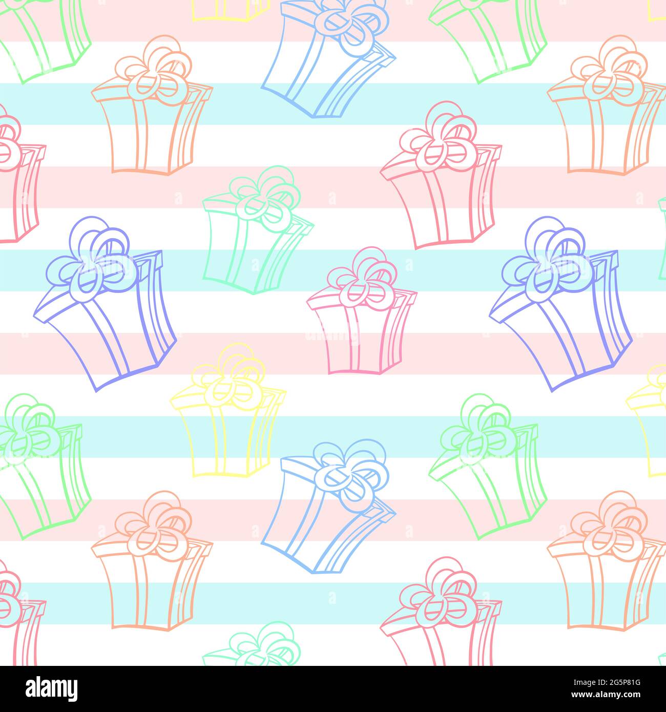 Gift boxes on a striped background, seamless pattern, vector ...