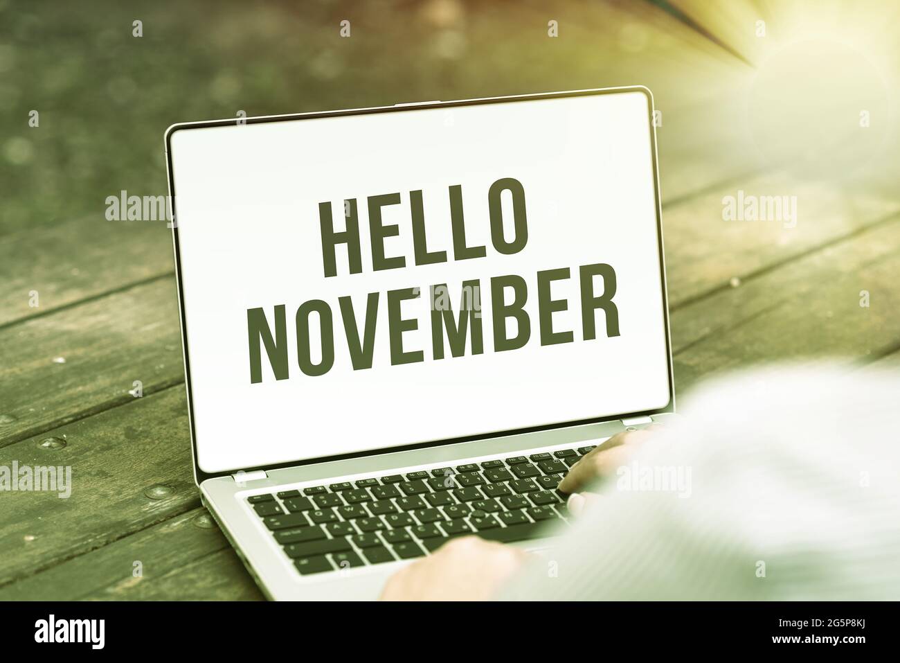 Writing displaying text Hello November. Business concept greeting used ...