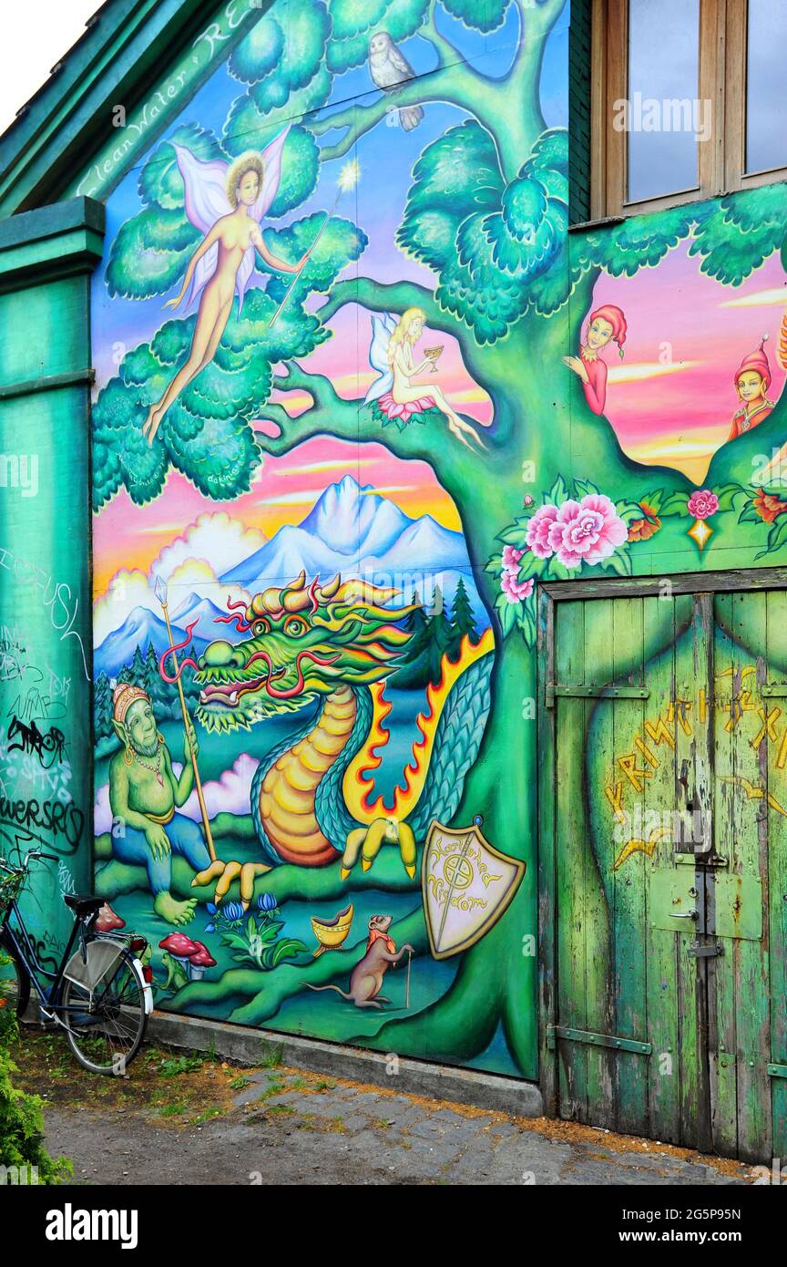 DENMARK. COPENHAGUEN. CHRISTIANA. MURAL IN CHRISTIANA. SINCE 1971, THIS ...