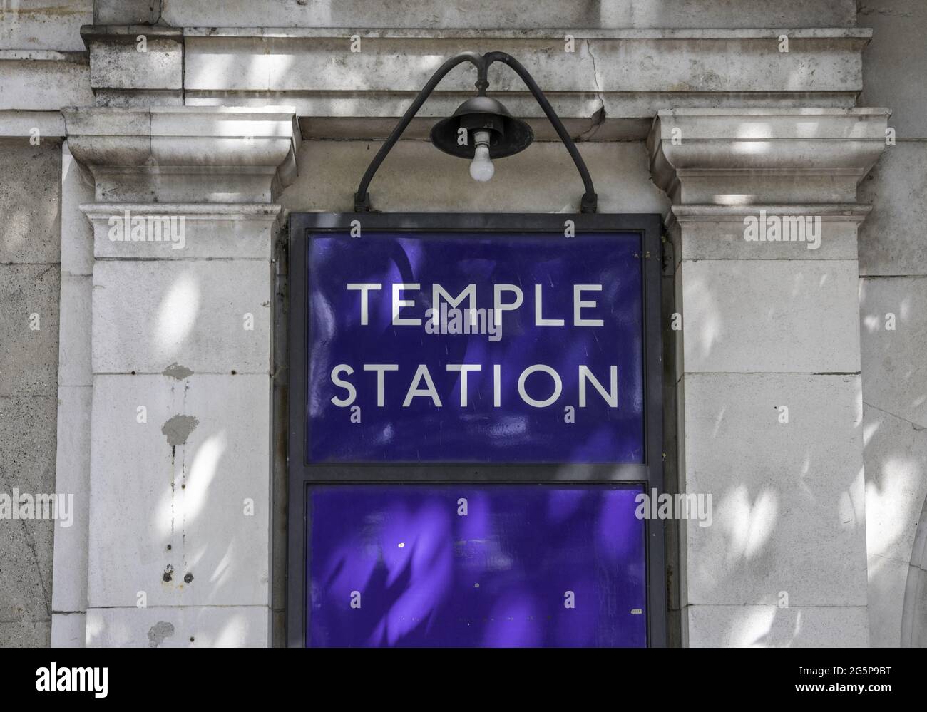 LONDON, UNITED KINGDOM - Jun 23, 2021: A sign outside of Temple Station ...