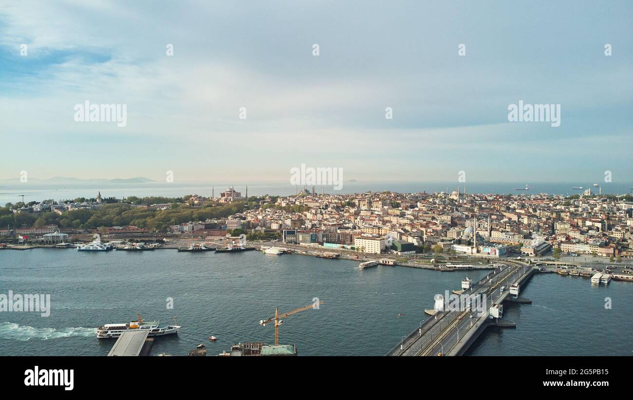 Aerial view of the Bosphorus and Fatih districts and Kadikoy. Istanbul ...