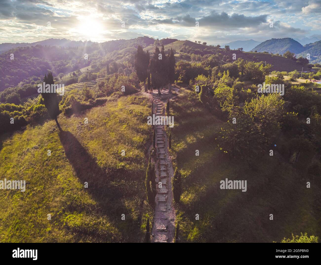 Aerial view of beautiful terraces countryside during sunlight ...