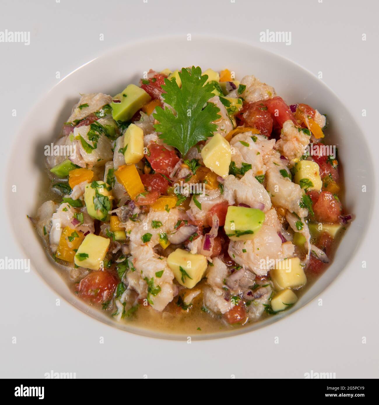 Cod Ceviche recipe, bread in oil and garlic Stock Photo - Alamy