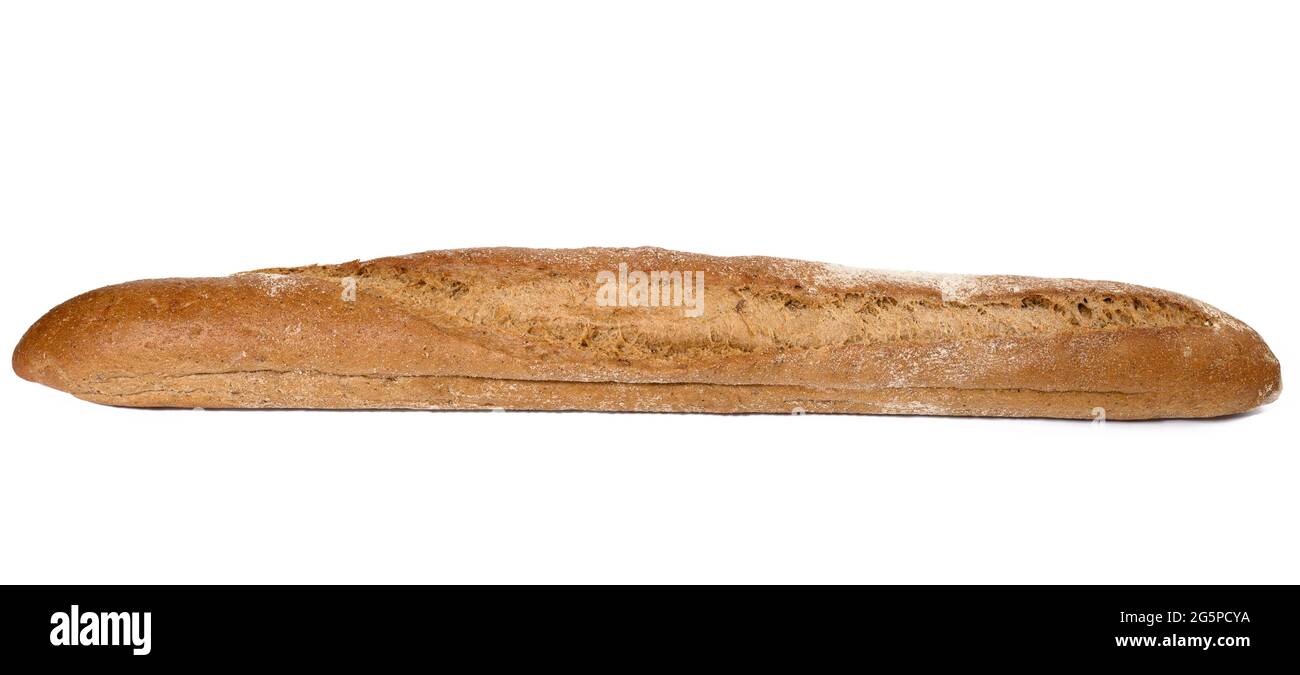 oblong baked bread baguette isolated on white background, loaf of rye ...