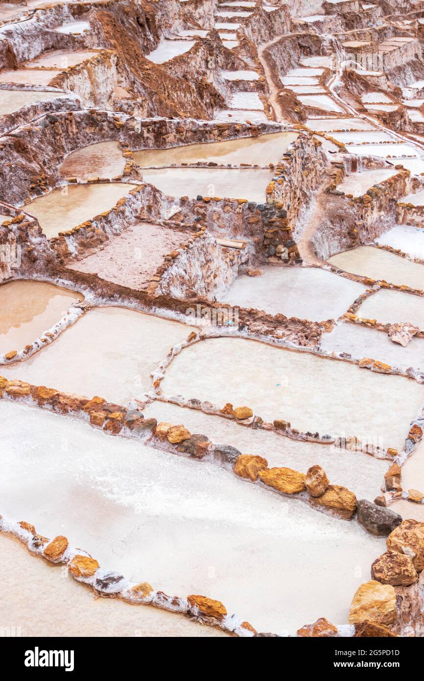 View of the natural salt pools in Las Salineras de Maras in the Sacred ...