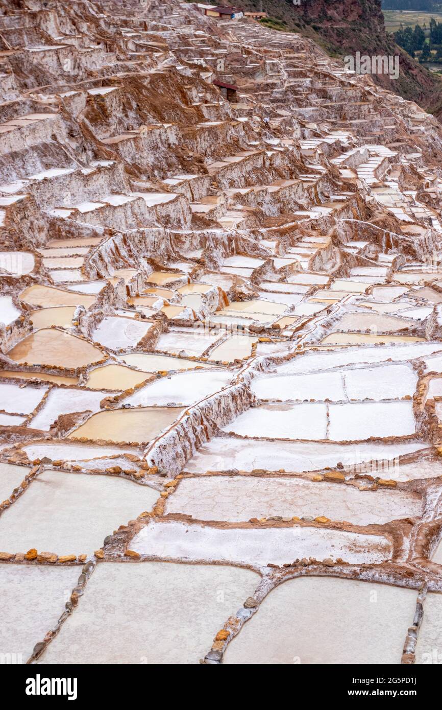 View of the natural salt pools in Las Salineras de Maras in the Sacred ...