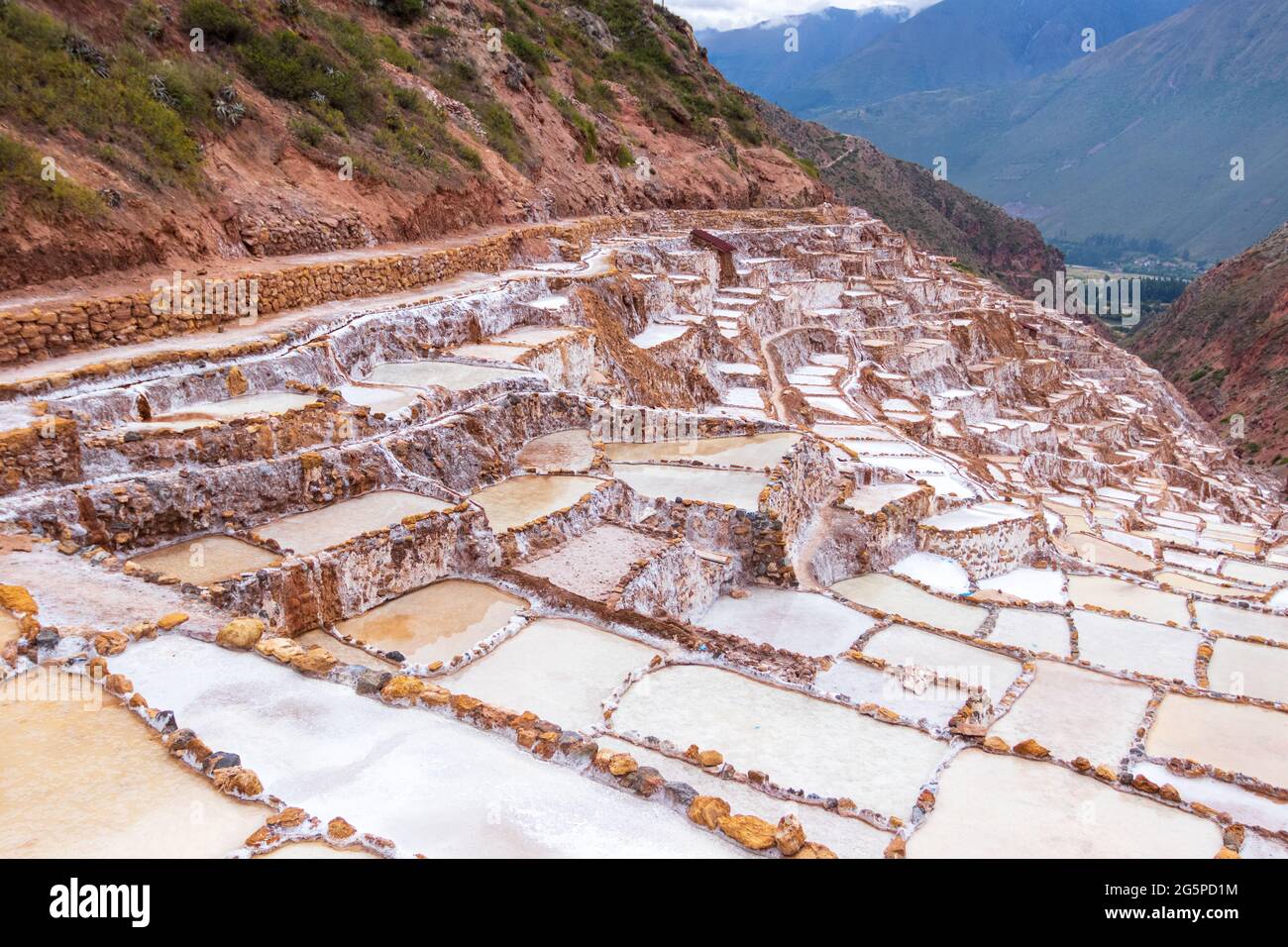 View of the natural salt pools in Las Salineras de Maras in the Sacred ...