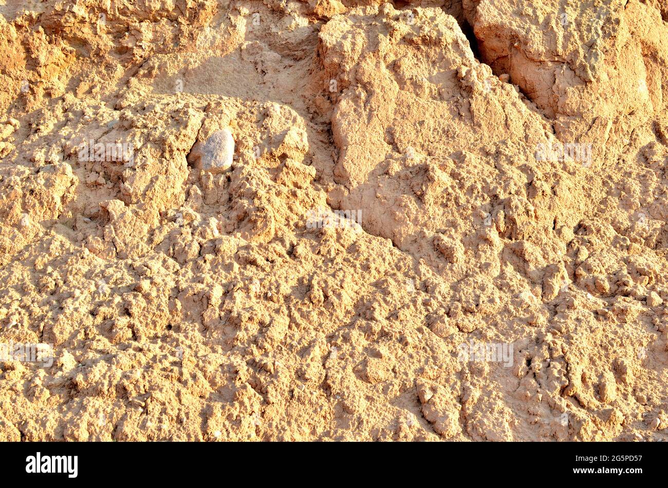 The texture of the many layers of sandy rock under the ground: clay ...