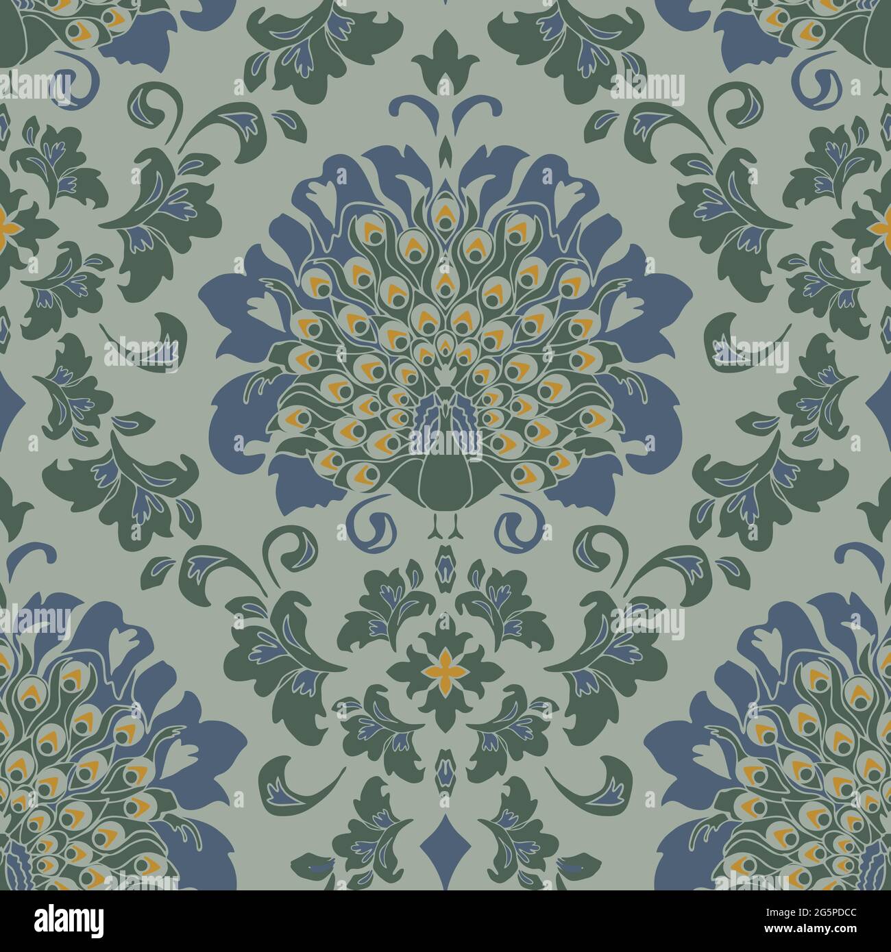 Royal Blue Damask Wallpaper