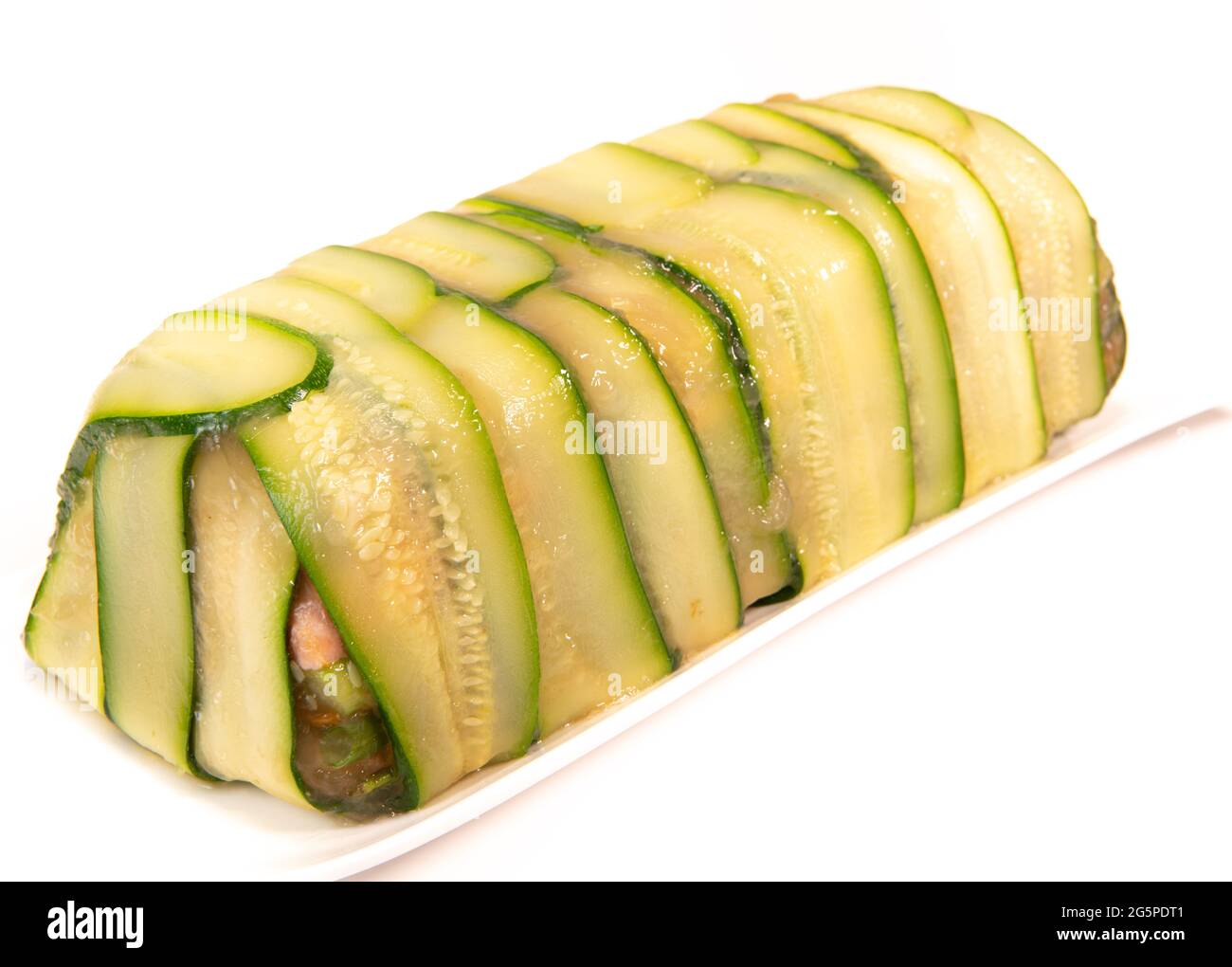 Recipe of marbled vegetables, salmon and langoustines, terrine salmon ...