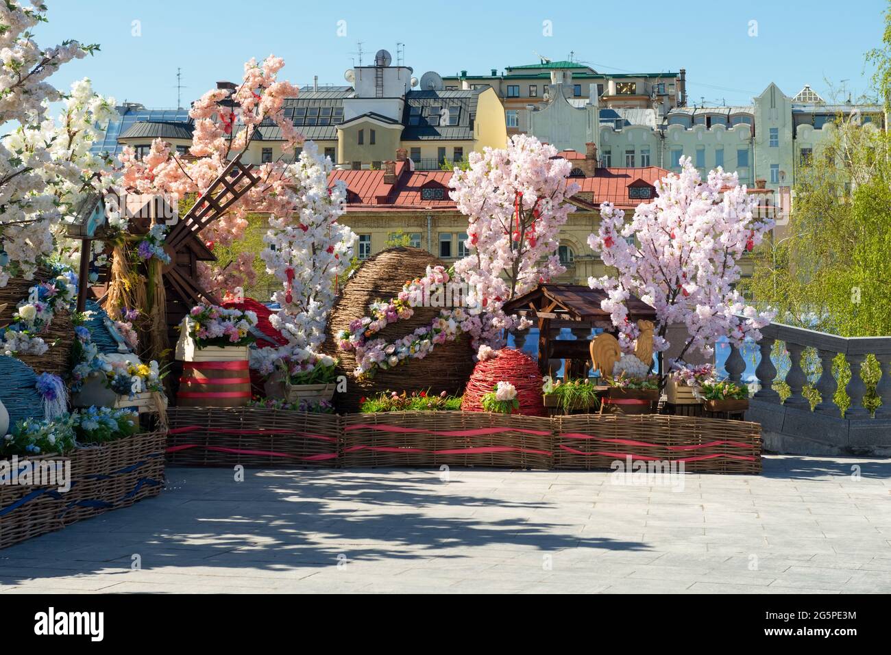 Square near the Temple decorated with flowers and figures for Easter ...