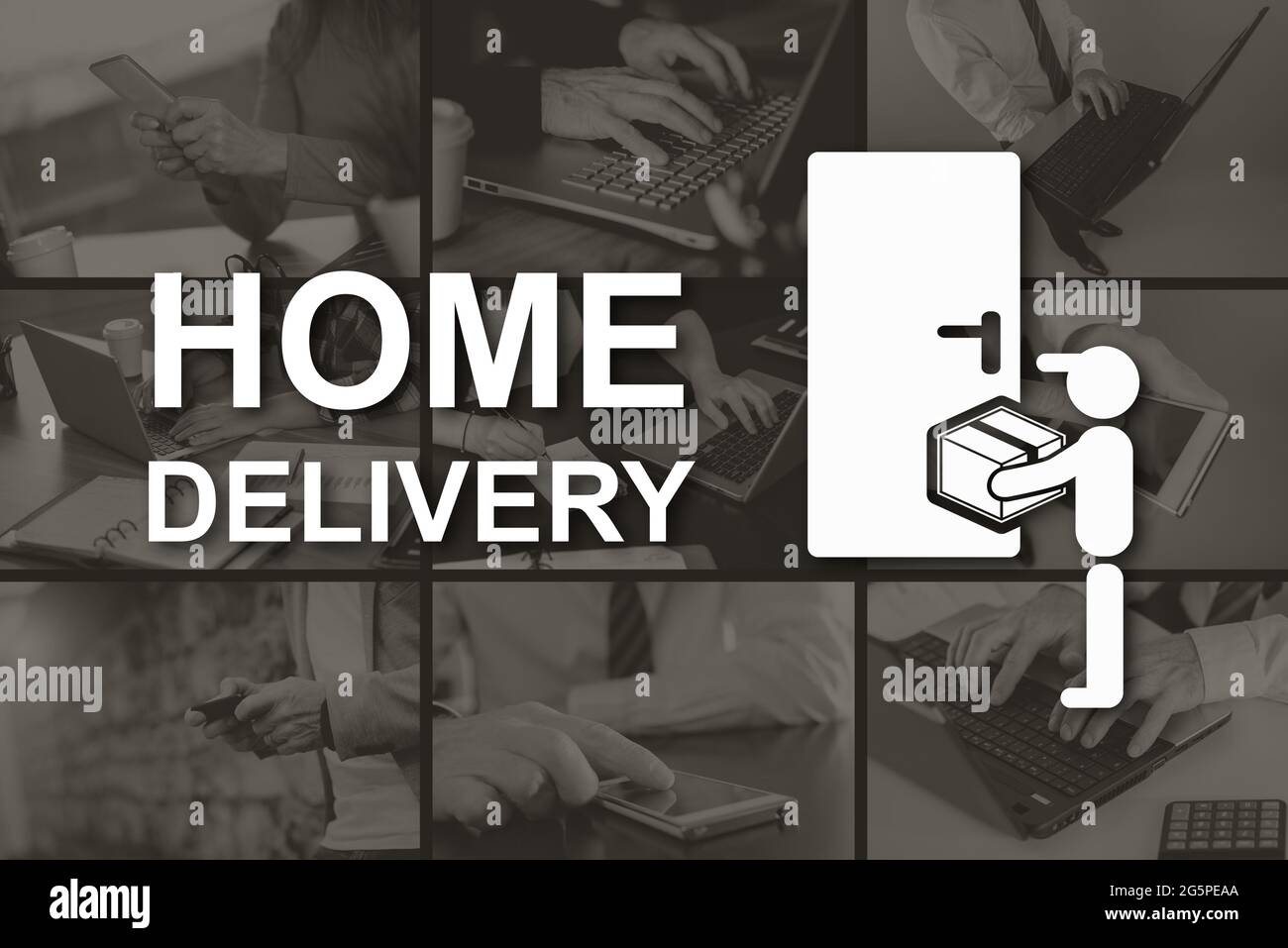Home delivery concept illustrated by pictures on background Stock Photo ...
