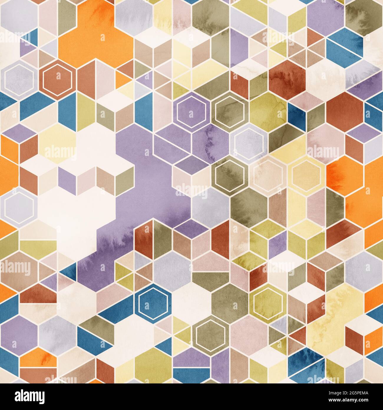 Seamless pattern of hexagons in random colors in watercolor Stock Photo ...