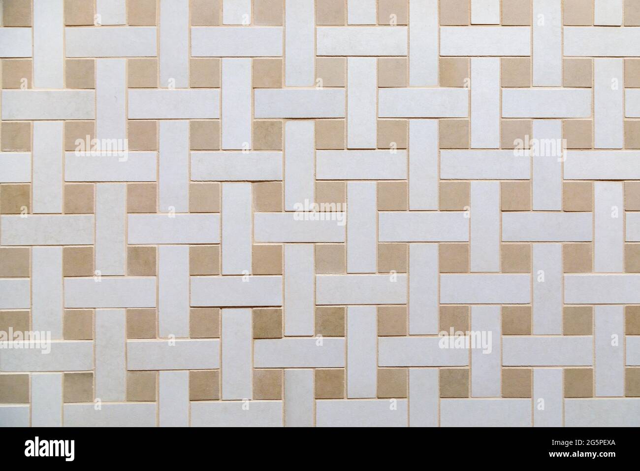 The texture of beige ceramic tiles with a weaving pattern. Construction ...