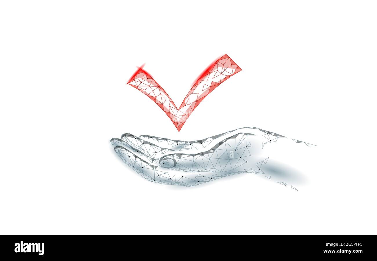 Low poly 3D check icon silhouette. Approved test correct right element ...