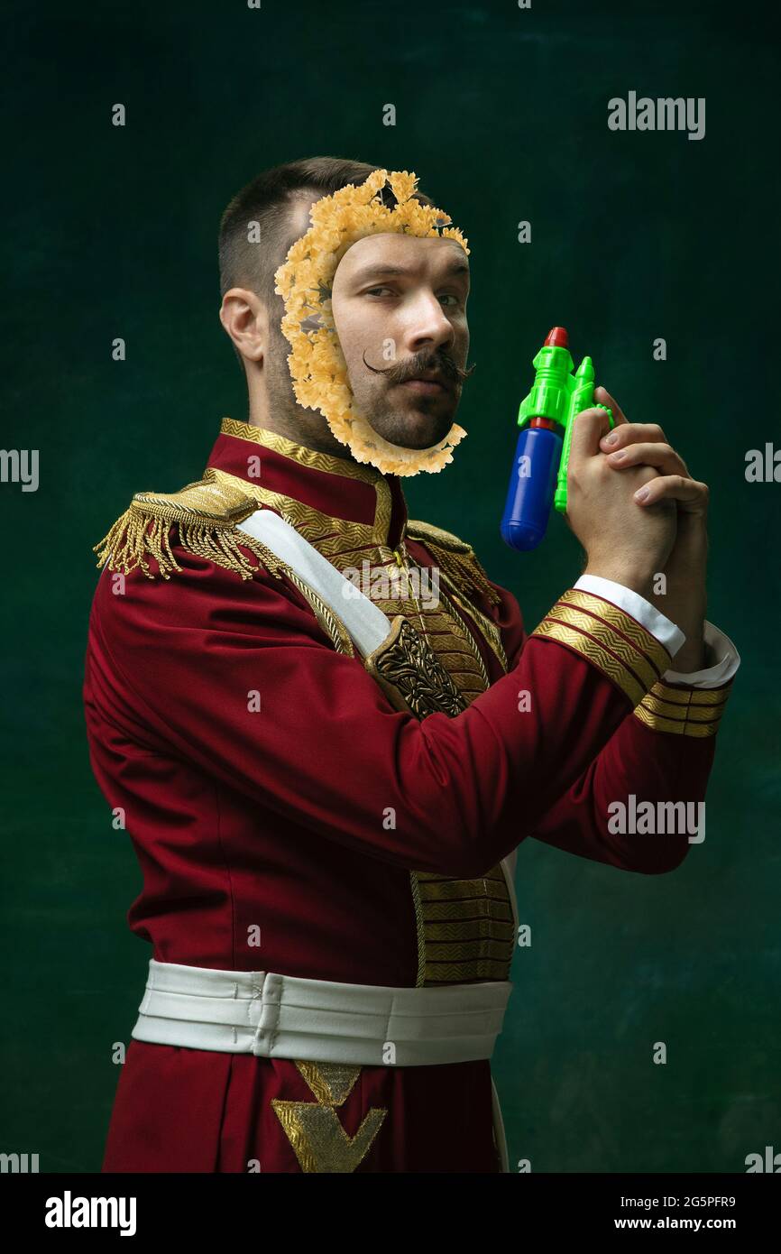 Model like medieval royalty person in vintage clothing. Concept of ...
