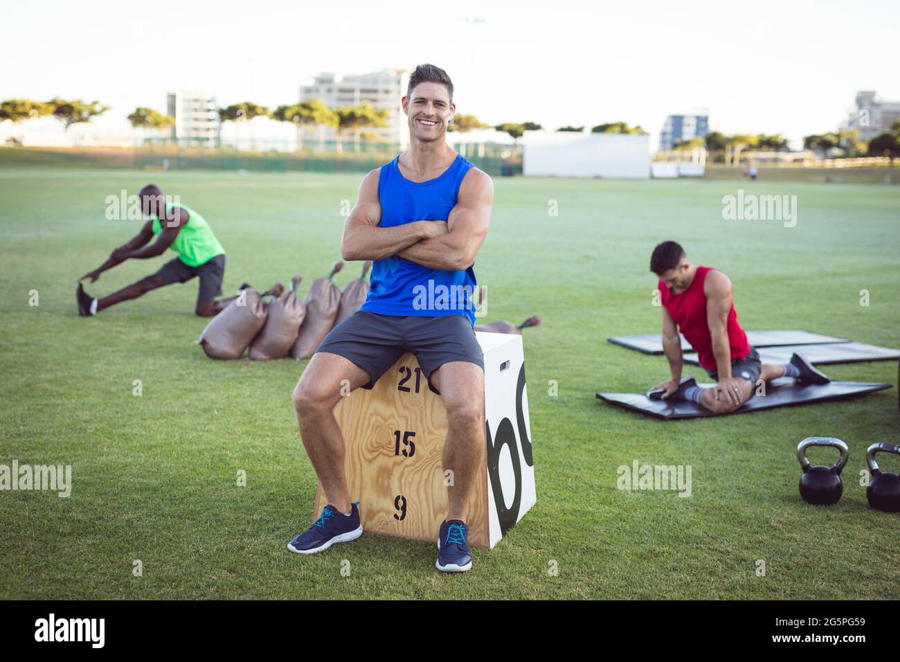 Man sitting on box hi-res stock photography and images - Alamy