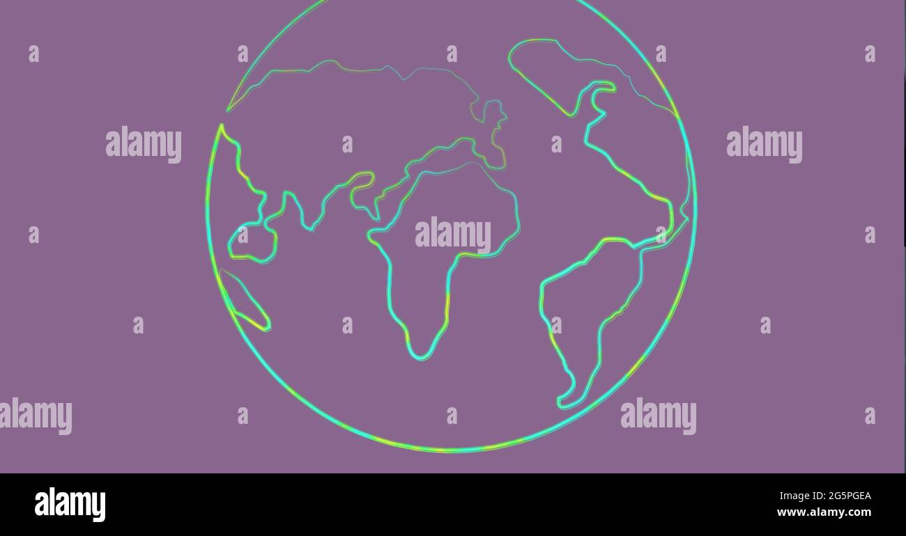 Composition of globe outline over purple background Stock Photo - Alamy