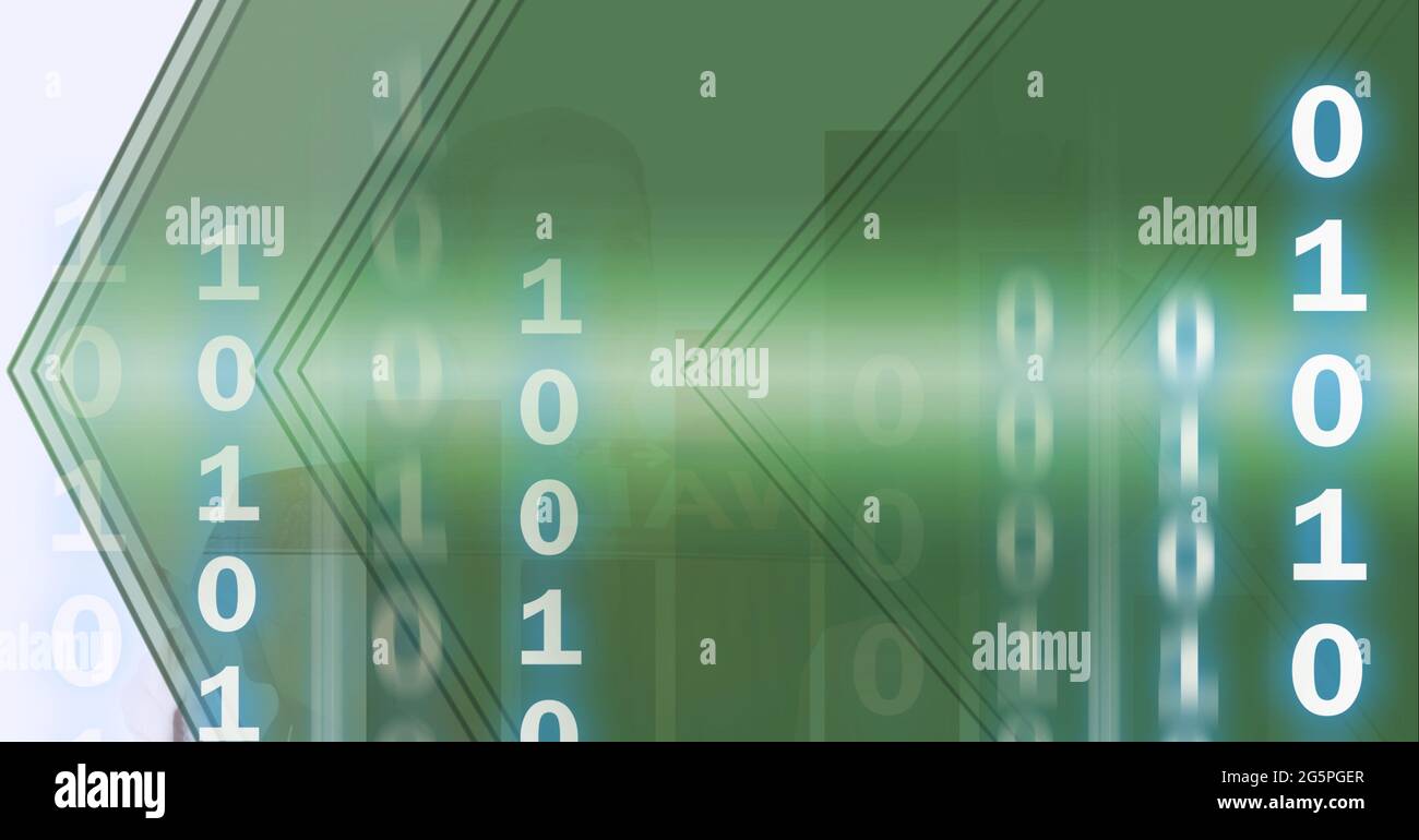 Composition of binary coding on green background Stock Photo - Alamy