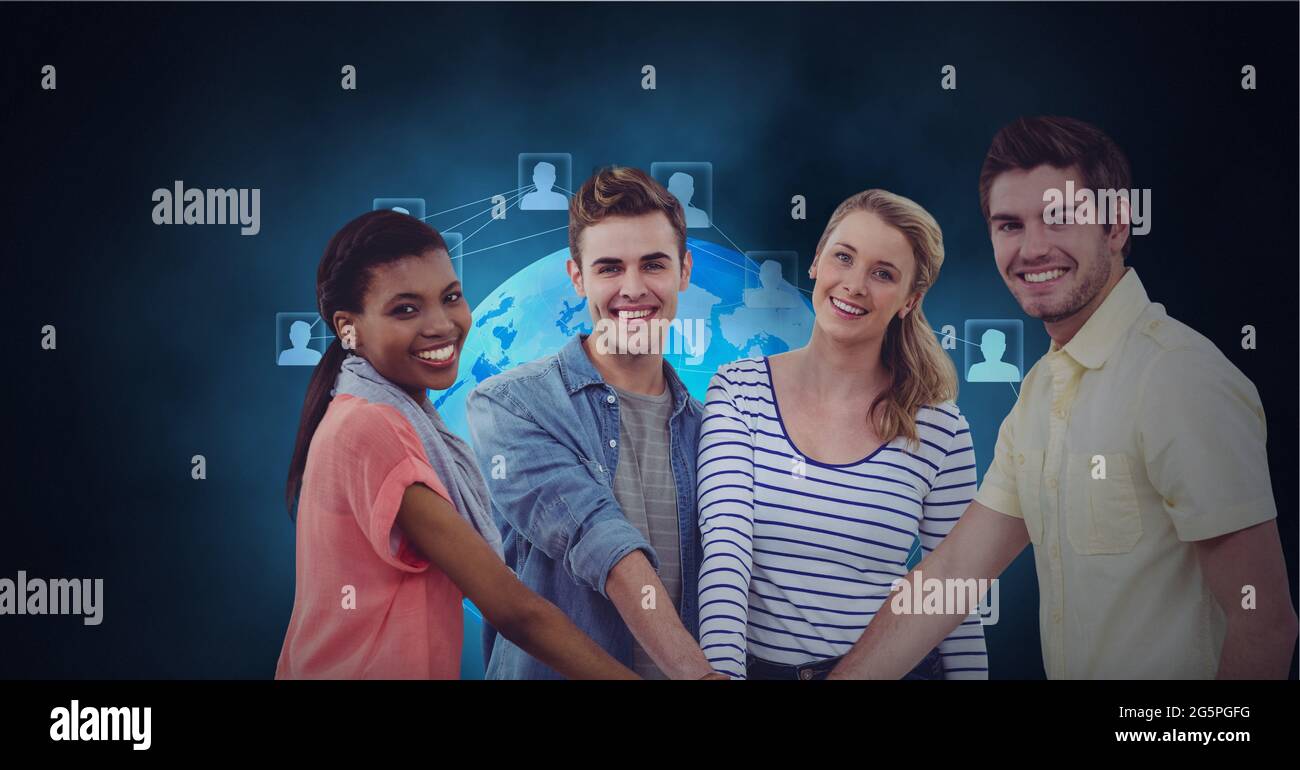 Animation people icons over hand hi-res stock photography and images ...