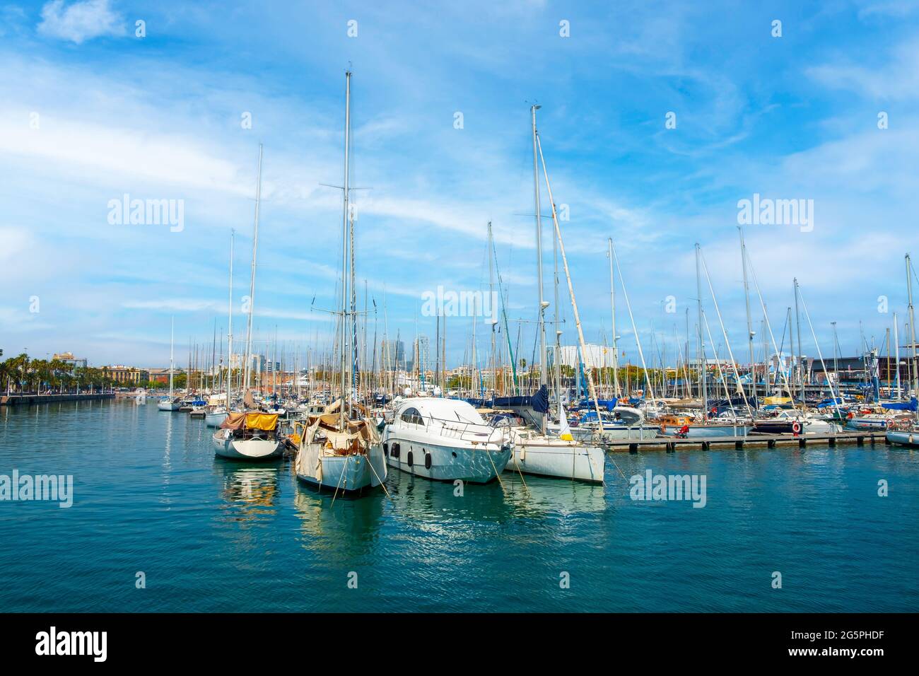 The port of the city of Barcelona with many sailing ships. Europe's ...