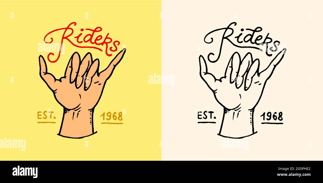 Shaka Hand emblem. Summer Surf logo. Surfers hand gesture. Surfing the ...