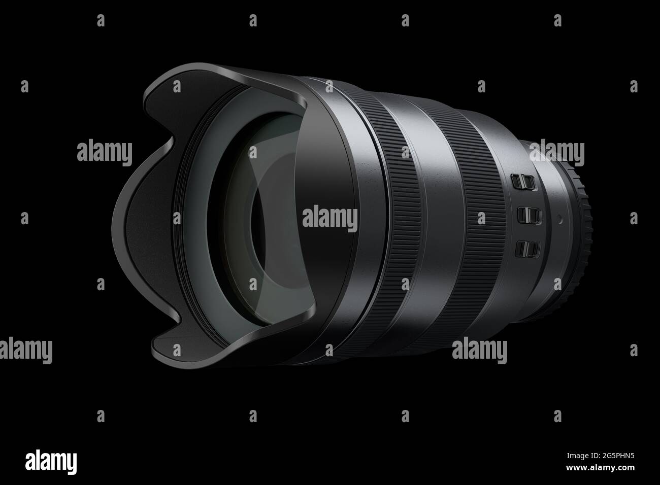 Modern nonexistent DSLR macro camera lens on black background Stock ...