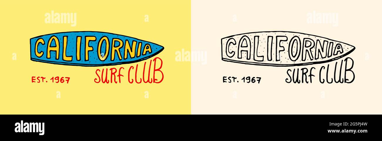 Surfboard sign. Summer Surf. Surface water sport. California card ...