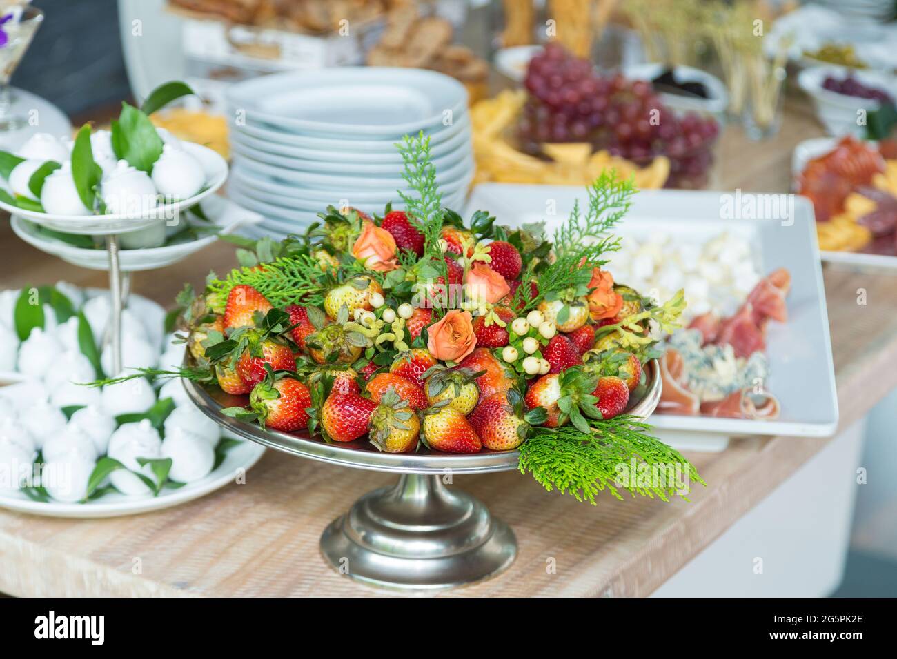 Social events reception; tasty snacks for guests at the reception Stock ...