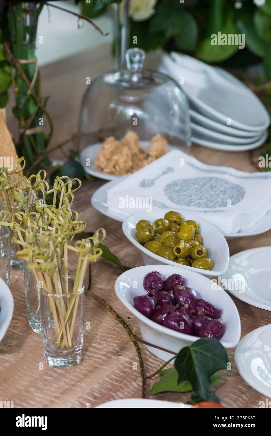 Social events reception; tasty snacks for guests at the reception Stock ...