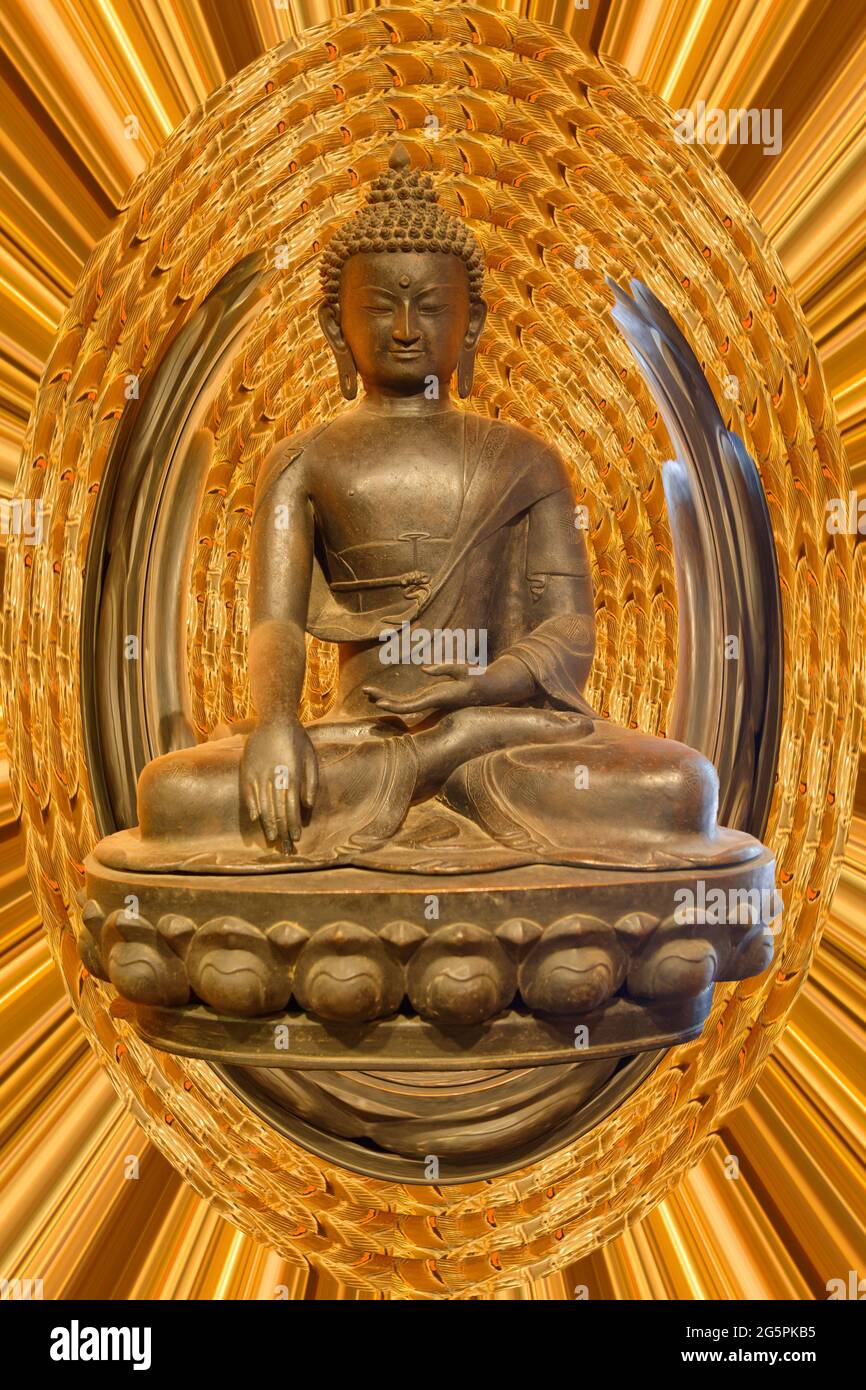 Statue of Buddha in typical lotus posture, Kathmandu, Nepal Stock Photo ...