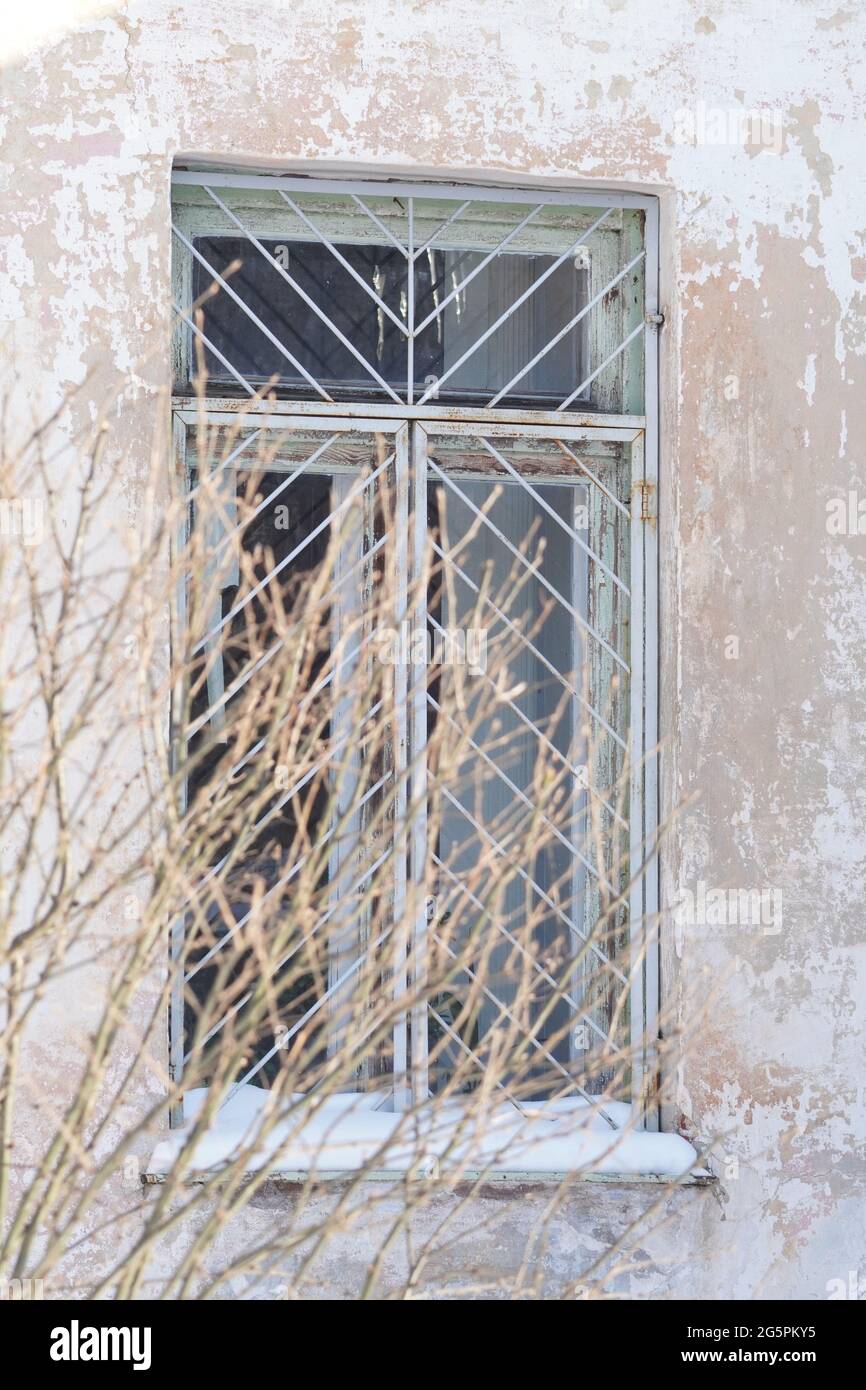 old wooden windows with bars Stock Photo - Alamy