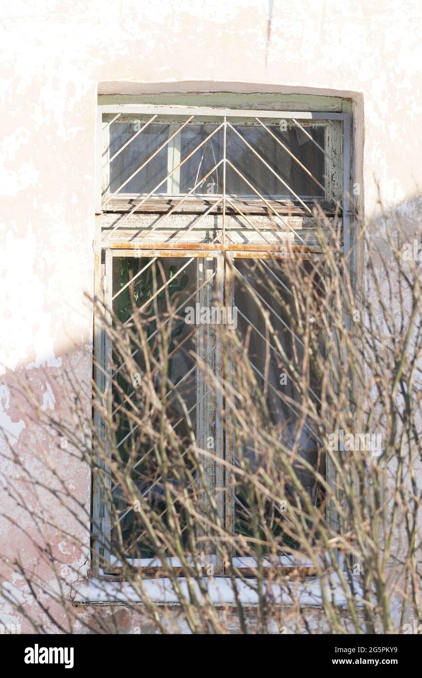 old wooden windows with bars Stock Photo - Alamy