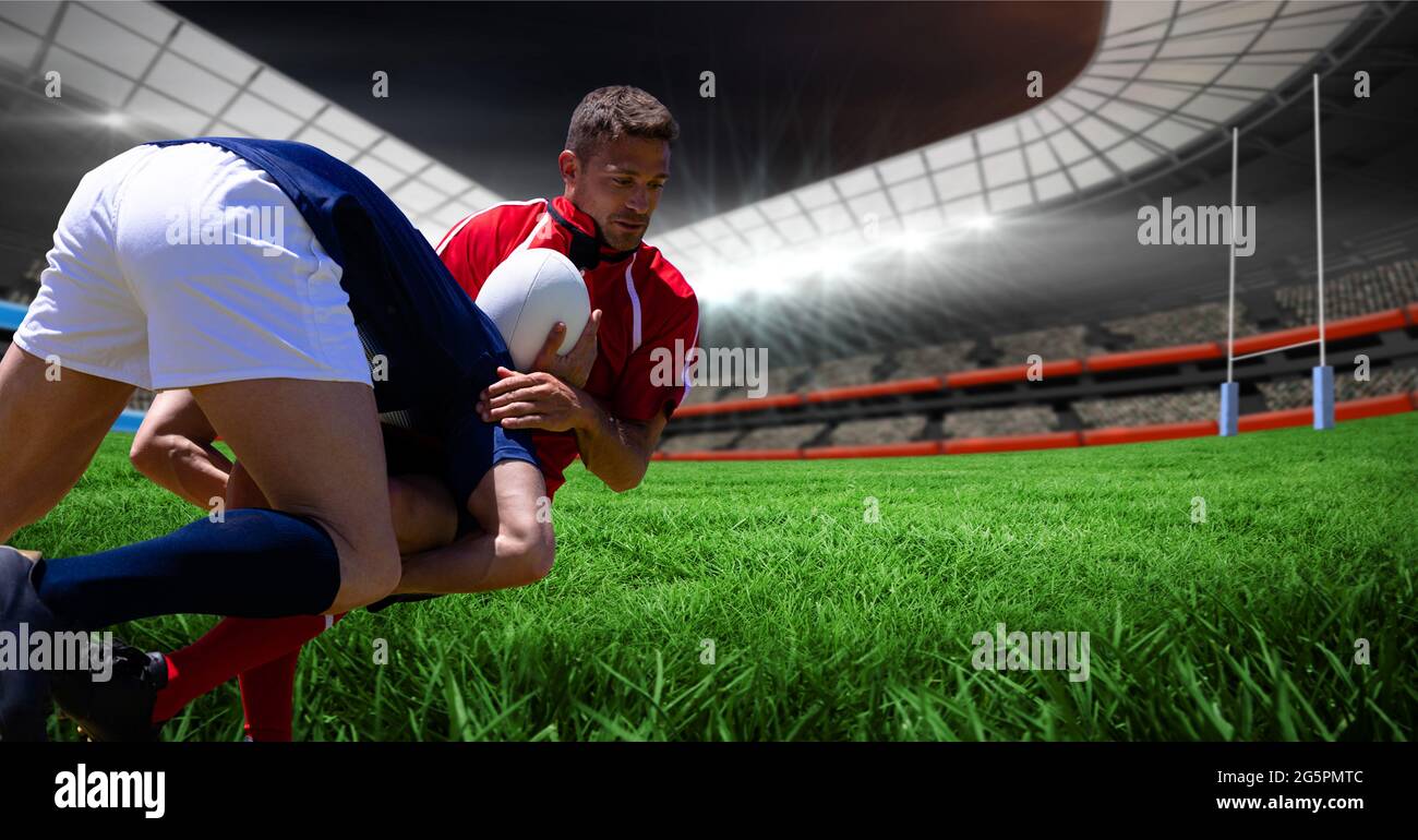Composition of two rugby players at rugby stadium Stock Photo - Alamy