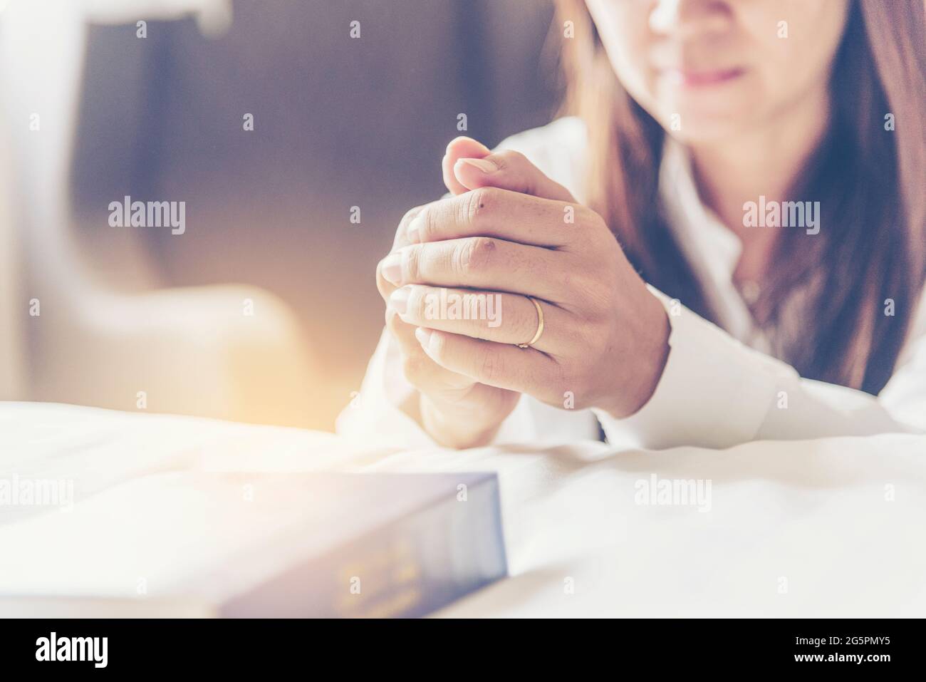 Holy bible prayer believe in god church. Woman hands pray christian ...