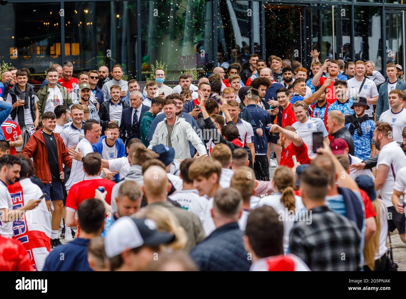 Wembley Stadium, Wembley Park, UK. 29th June 2021. England fans in good ...