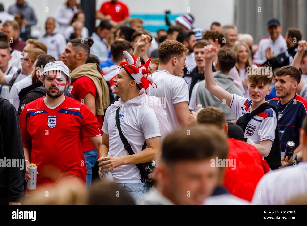Wembley Stadium, Wembley Park, UK. 29th June 2021. England fans in good ...