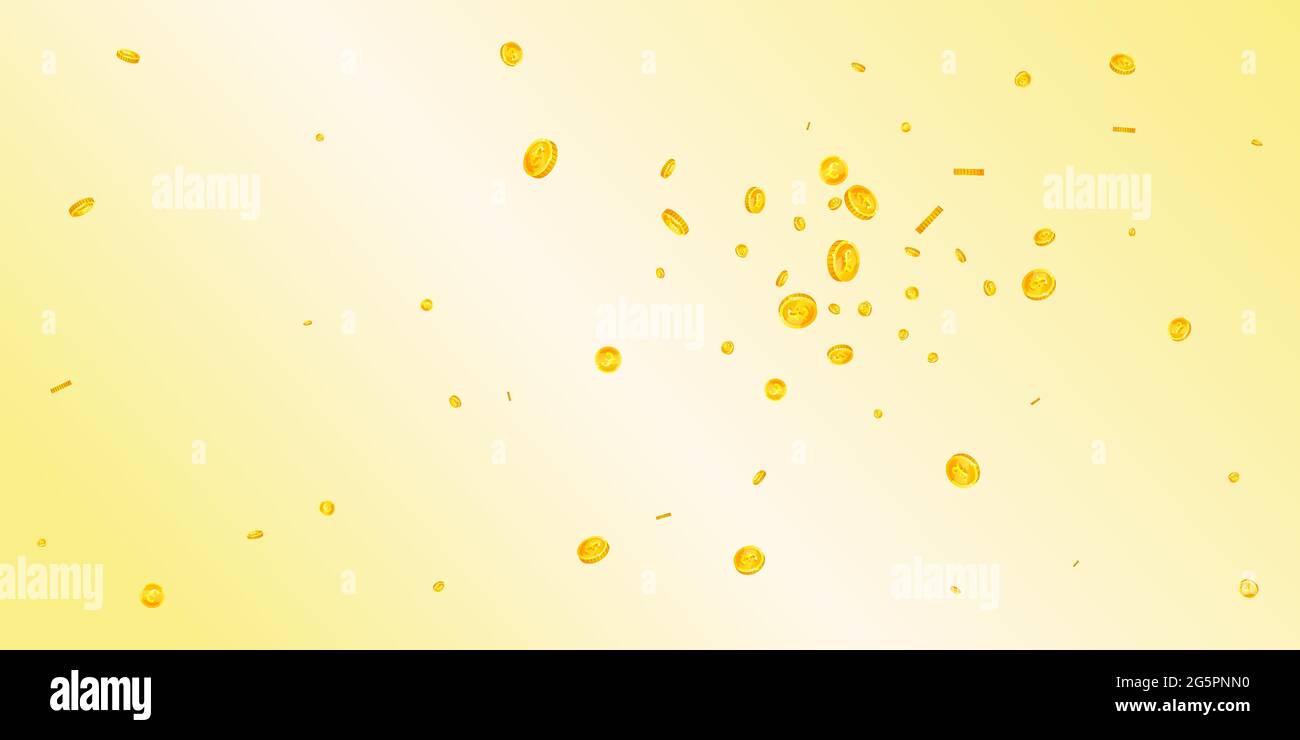 British pound coins falling. Fresh scattered GBP coins. United Kingdom ...