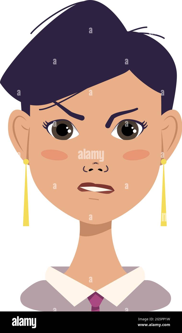 Avatar angry woman with black short fashionable hair, pursed lips and ...