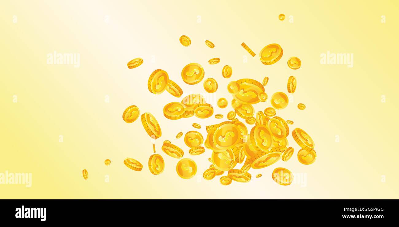 American dollar coins falling. Flawless scattered USD coins. USA money ...