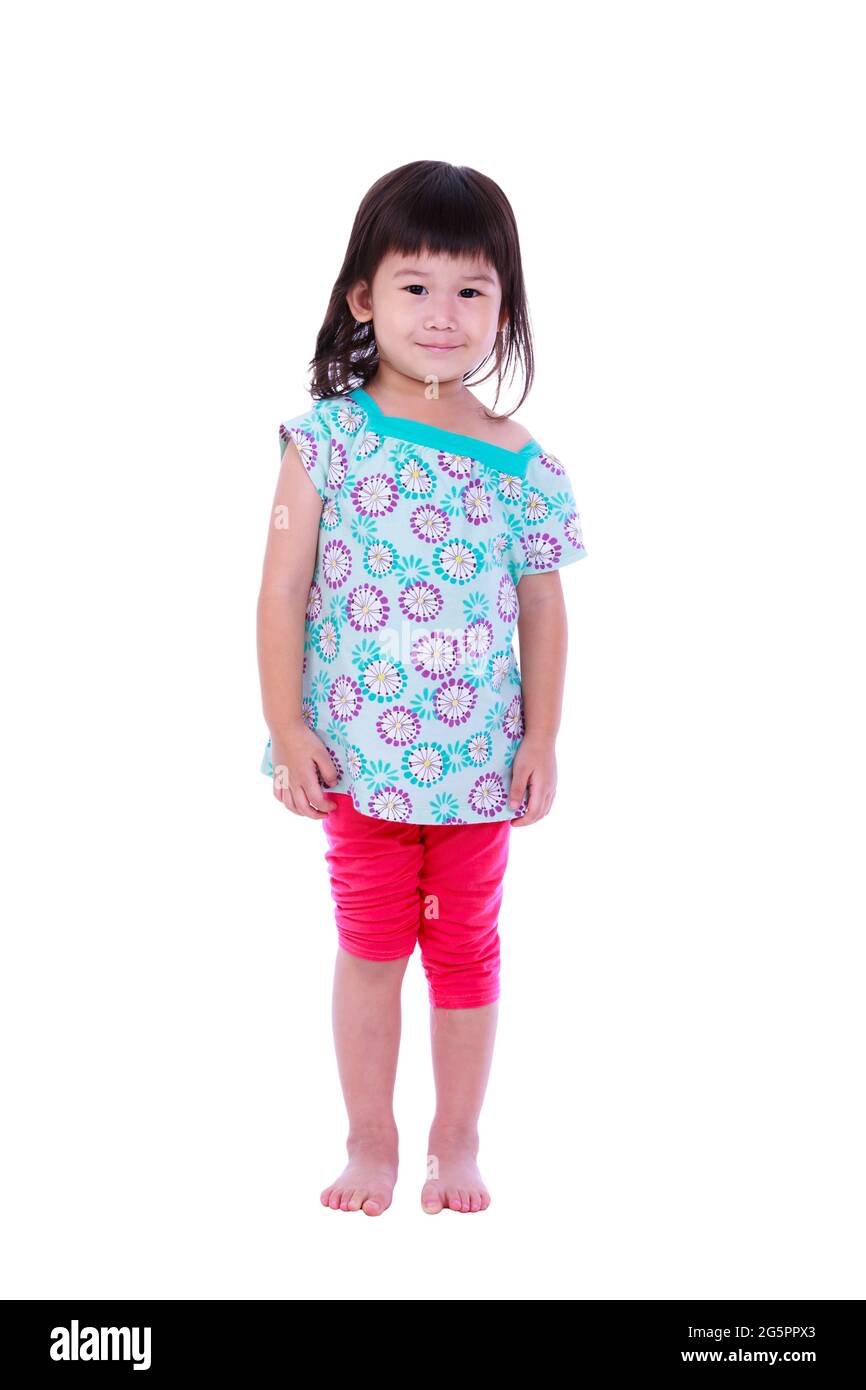 Full length portrait of a cute smiling girl poses for a picture ...