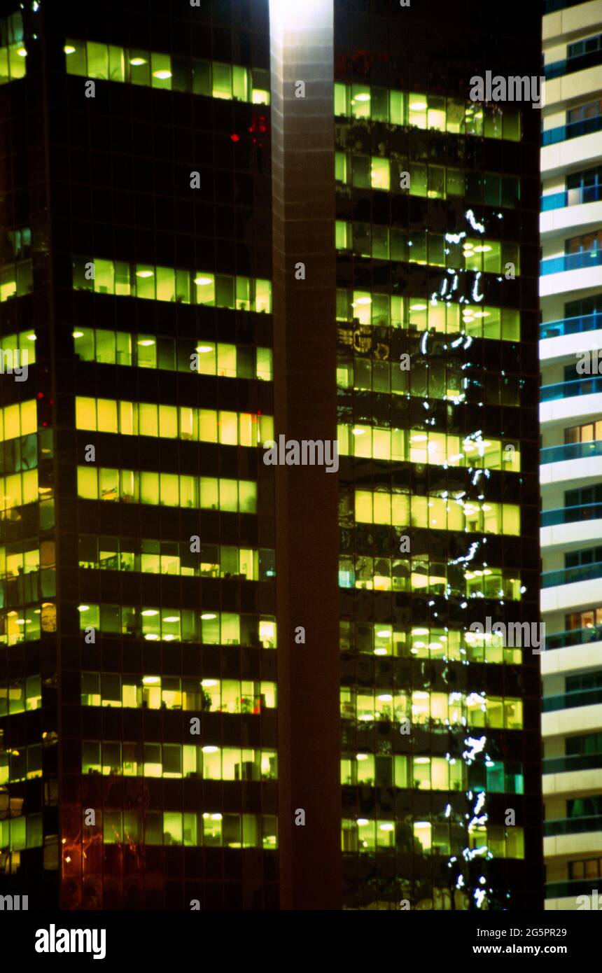 Office Block at Night with all the Lights Turned on Stock Photo - Alamy