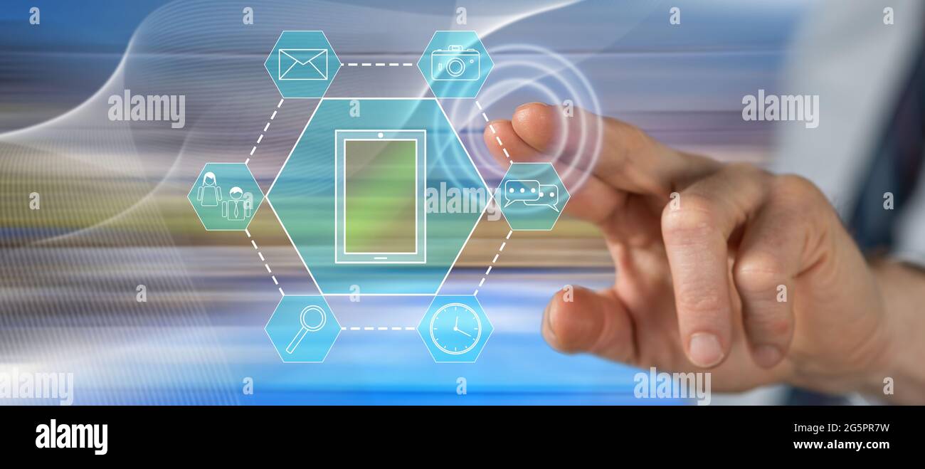 Man touching an apps concept on a touch screen with his finger Stock ...