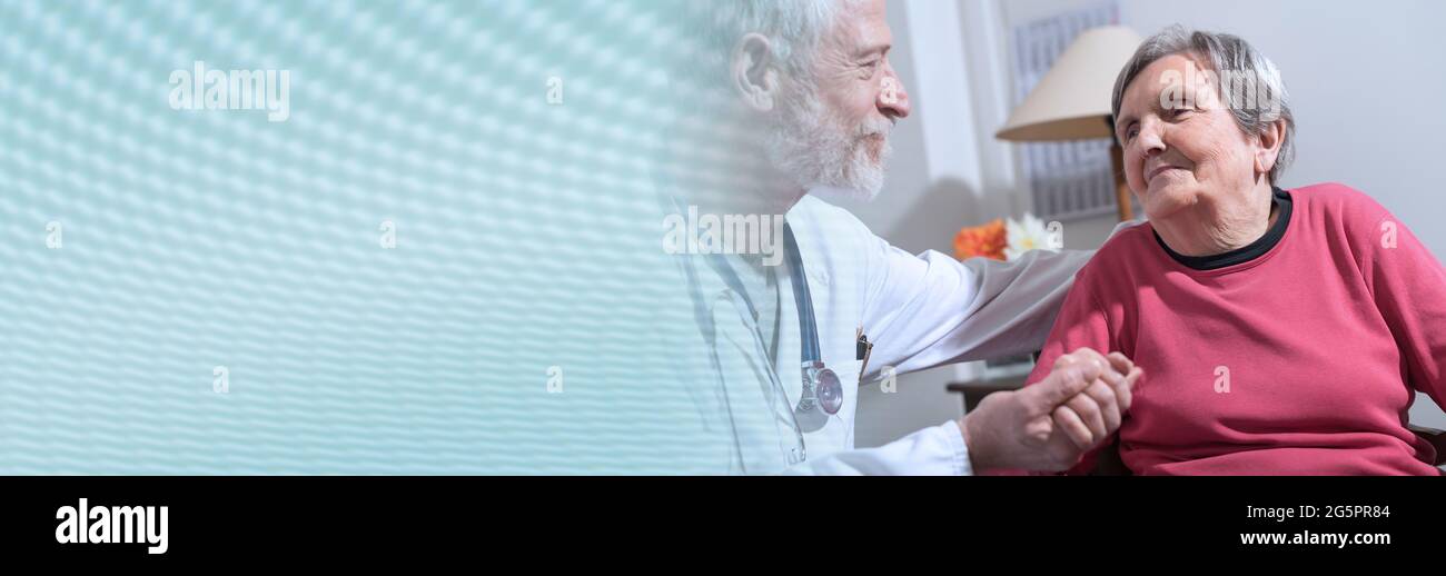 Doctor comforting an old patient. panoramic banner Stock Photo - Alamy