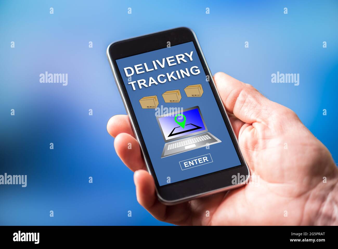 Smartphone screen displaying a delivery tracking concept Stock Photo ...