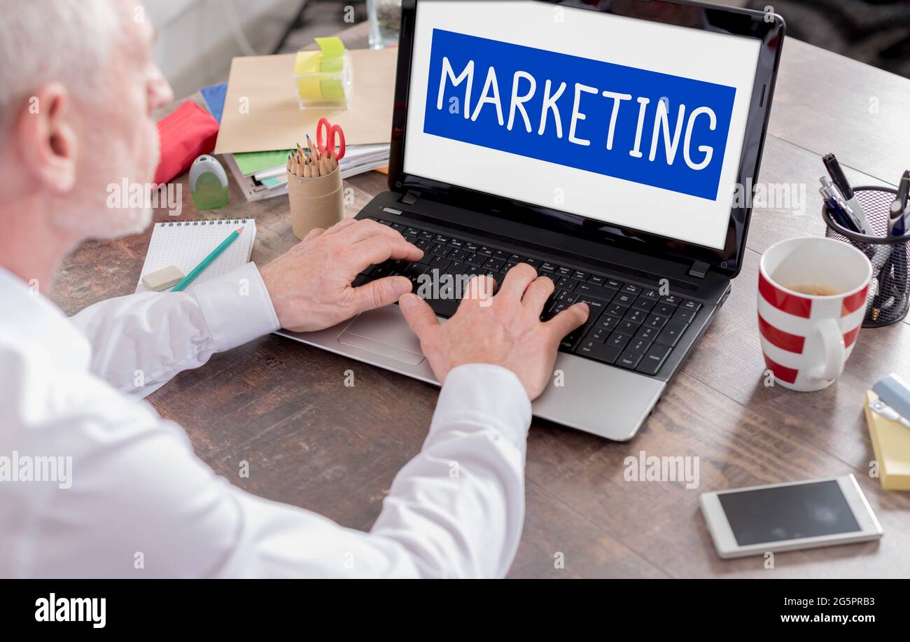 Marketing concept shown on a laptop screen Stock Photo - Alamy