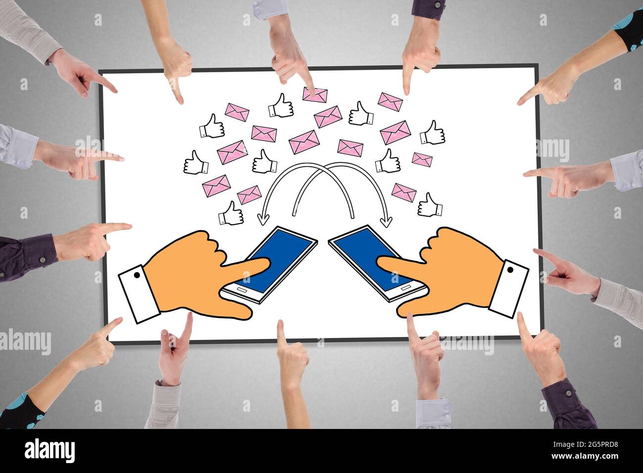 Hands pointing to digital communication concept Stock Photo - Alamy