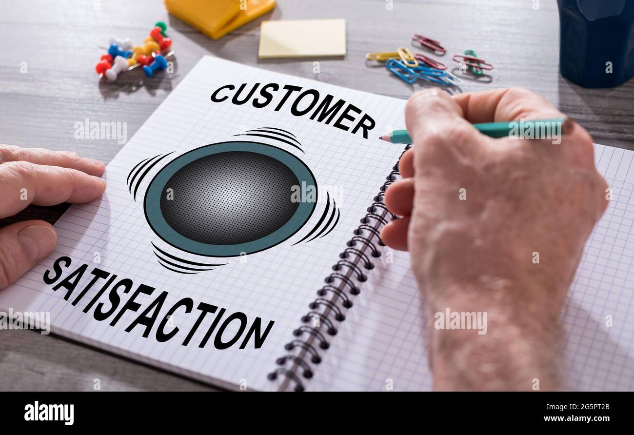 Hand drawing customer satisfaction concept on a notepad Stock Photo - Alamy