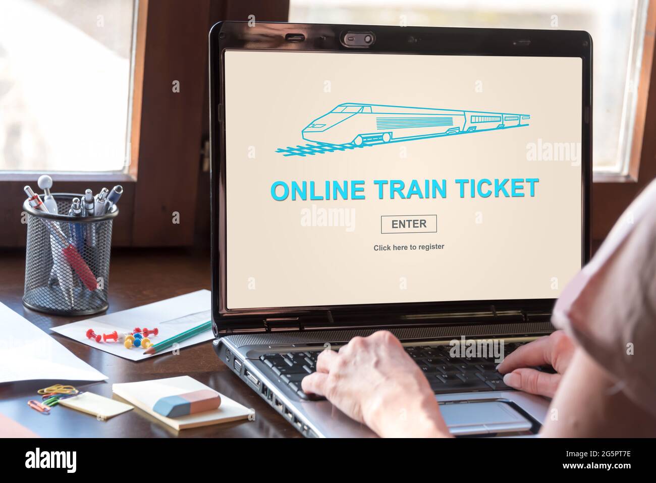 Laptop screen displaying an online train ticket concept Stock Photo - Alamy