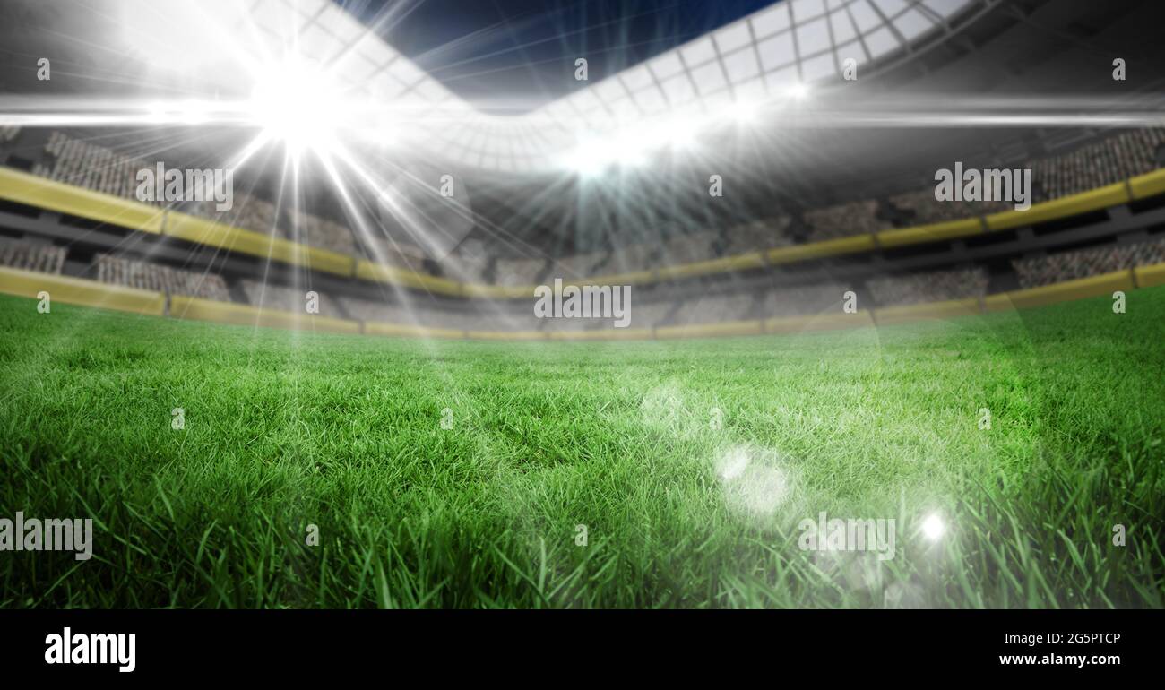 Composition of empty football stadium with light and blue sky Stock ...